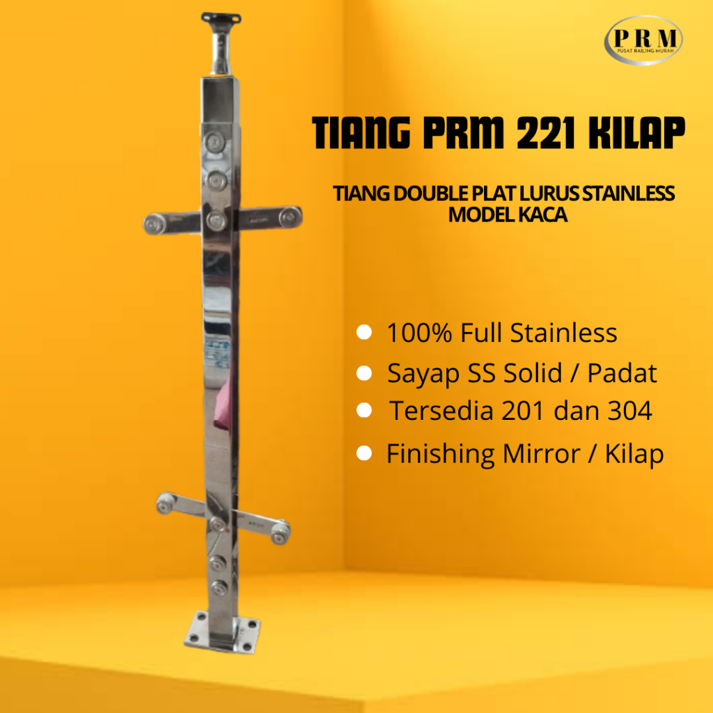 Jual Tiang Railing kaca stainless double plat lurus Ss 304 | Shopee ...