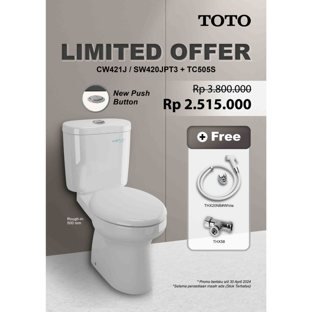 Jual KLOSET DUDUK TOTO TOUCHLESS - KLOSET TOTO CW 421 J ECO 3/4,5L ...