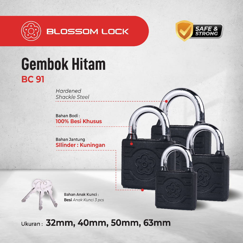Jual GEMBOK BESI BAJA HITAM BC91 BLOSSOM / UNTUK PINTU PAGAR / TOKO ...
