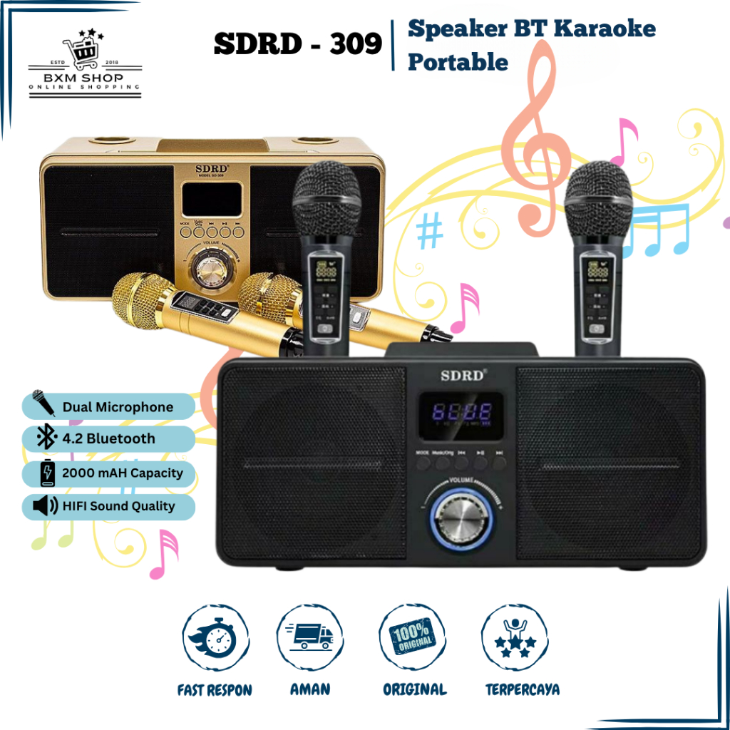 Jual Speaker Bluetooth Karaoke SDRD 309 Dual Microphone Wireless Speaker SDRD SD309 Original ...