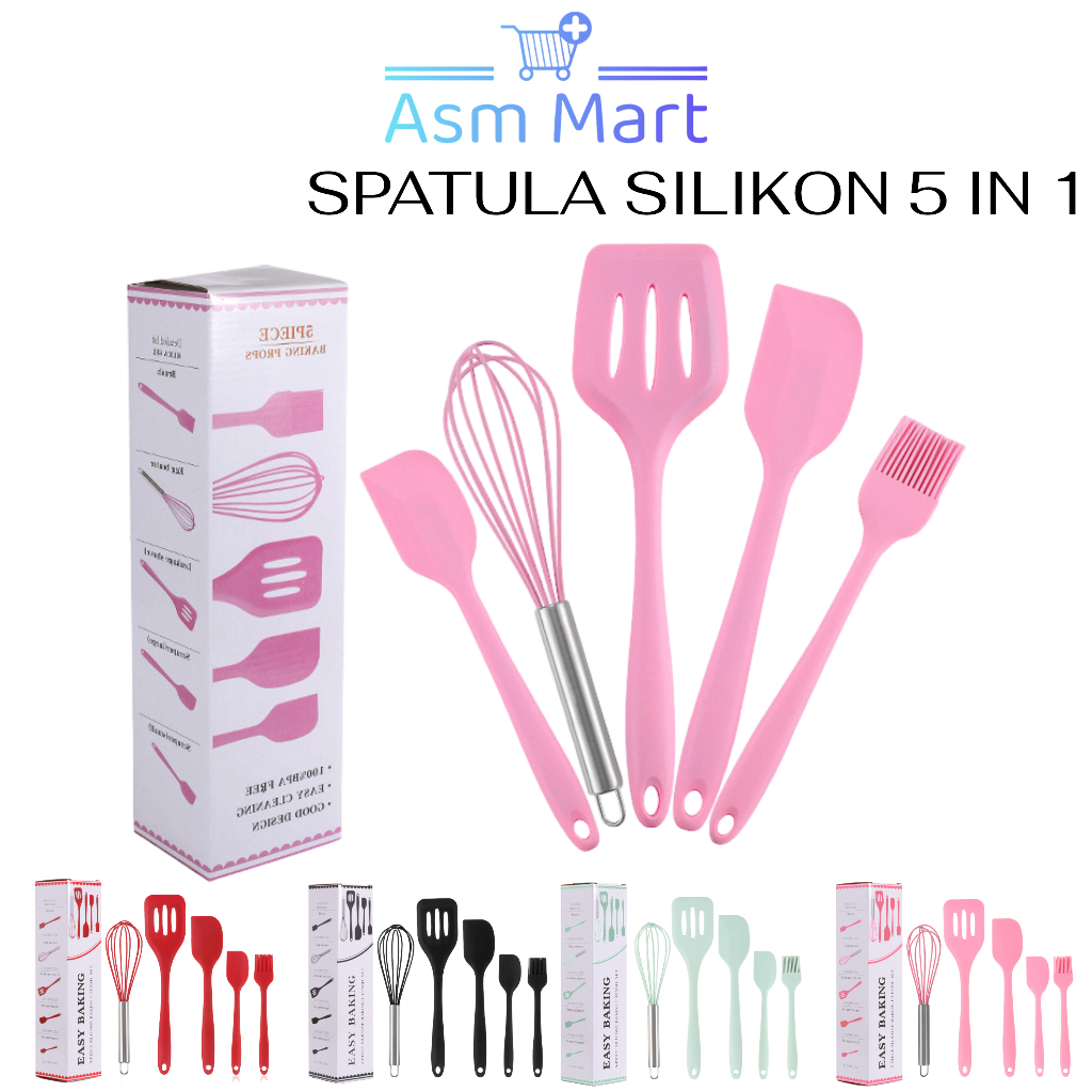 Jual ASM SPATULA SET SILIKON 5 IN 1 FOOD GRADE / 1 SET SPATULA SUTIL ...