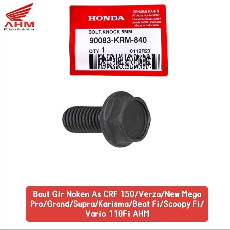 Jual AHM 90083-KRM-840 Bolt Knock 5mm Baut Gir gigi timing kamprat ...