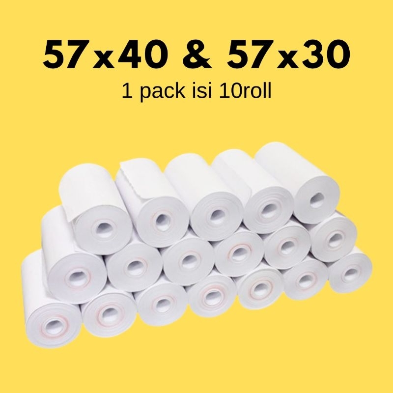 Jual Kertas Thermal 57x30 / 57x40 Coreless 1 Pack Isi 10 Roll Printer ...