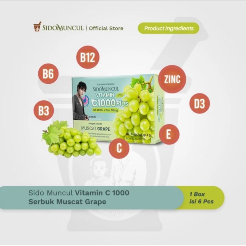 Jual Vitamin C 1000mg Sido Muncul plus Vit D3 400 IU + ZINC 50MG - RASA ...