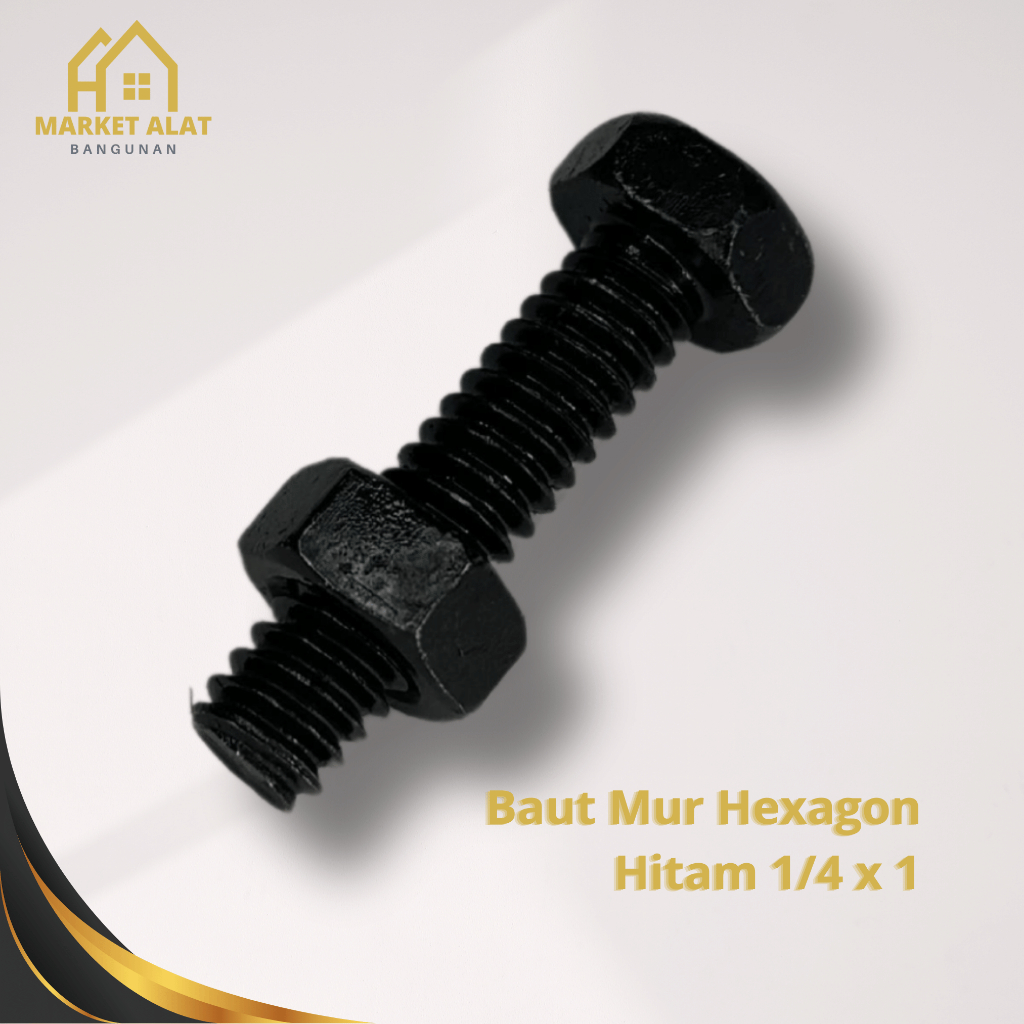 Jual Baut Mur Hexagon 1/4 x 1 UNC Baja Hitam Kunci 10 / Full Set Baut ...