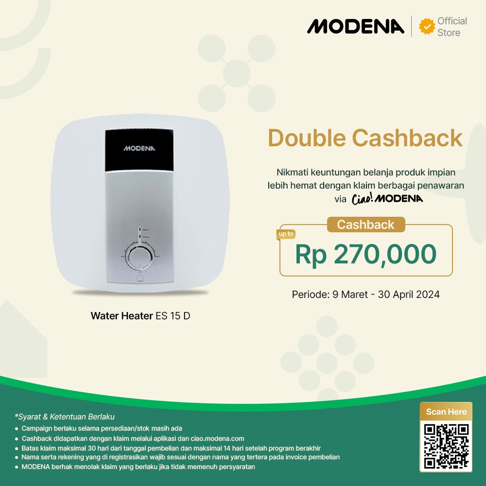 Jual MODENA Water Heater - ES 15D (15 Liter) | Shopee Indonesia