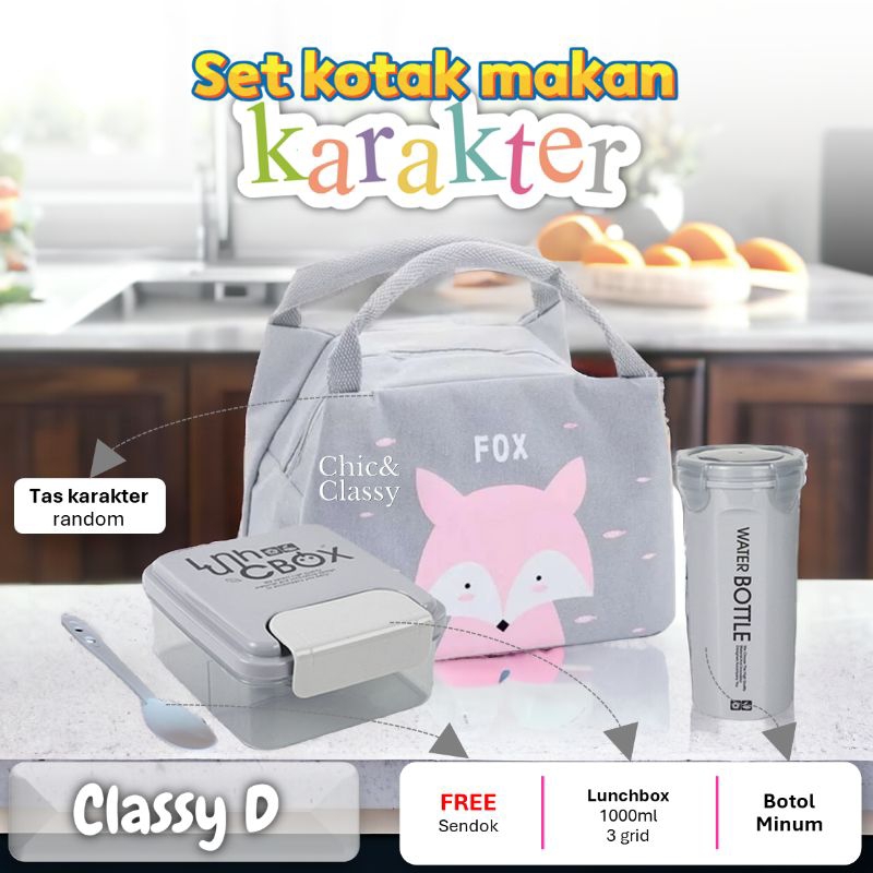 Jual CLASSY D || Lunch Box Set Kotak Makan Botol Minum Tas Bekal Sendok | Shopee Indonesia