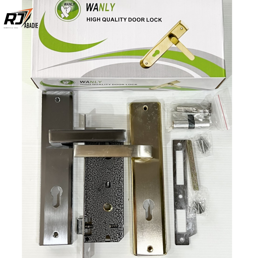 Jual Handle Gagang Kunci Pintu Besar Besi Chrome Set WANLY | Shopee ...