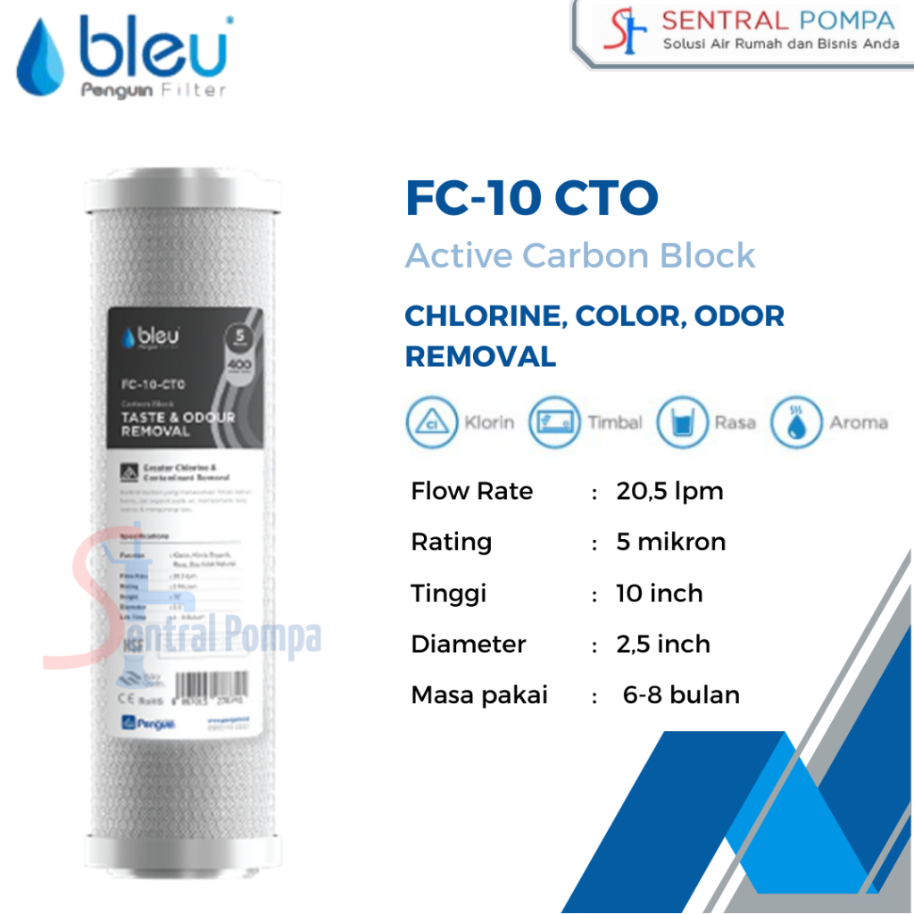 Jual Cartridge Filter Katrid Saringan Air Penguin Bleu 10" FC-10 CTO ...