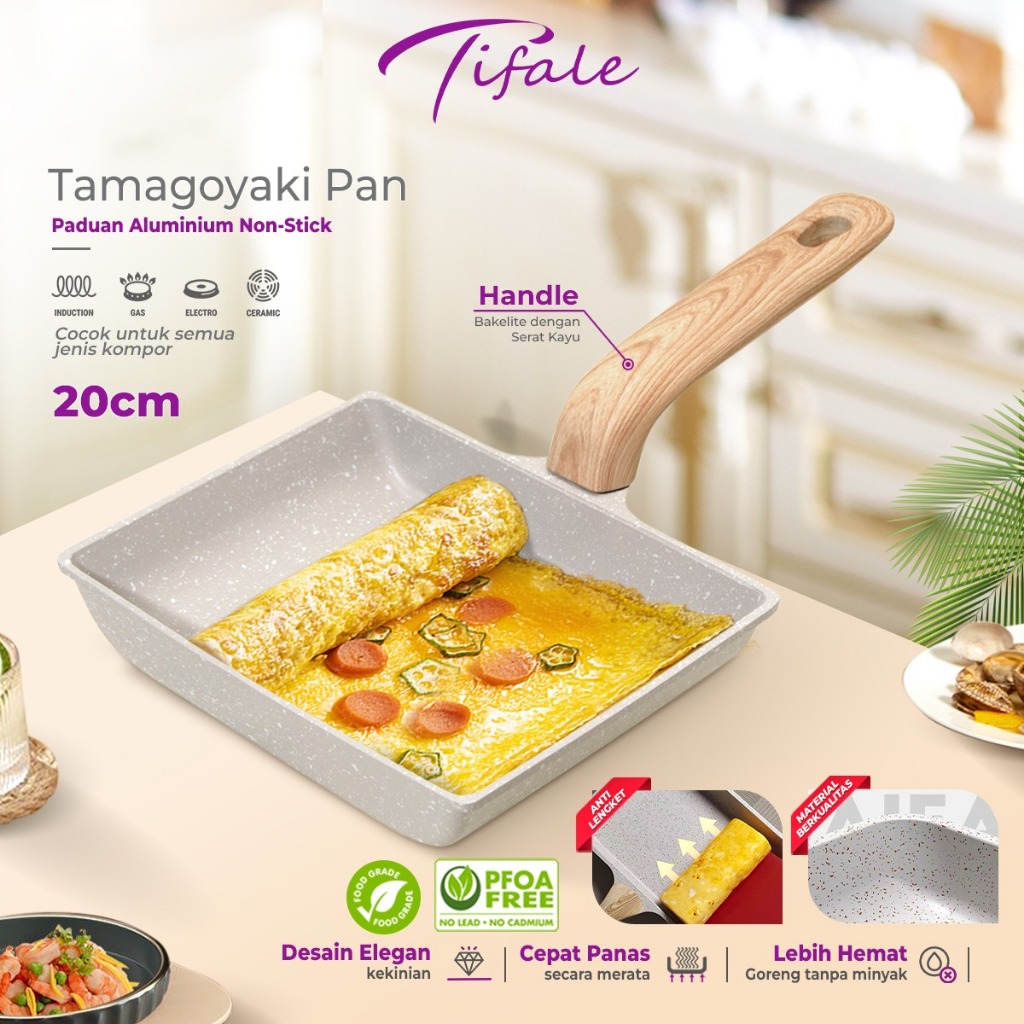 Jual Tifale White Granite Tamagoyaki pan penggorengan telur anti lengket omelette Anti lengket ...