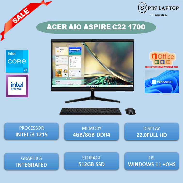 Jual ACER AIO ASPIRE C22 INTEL CORE i3 1215 RAM 8GB 512GB SSD WINDOWS ...
