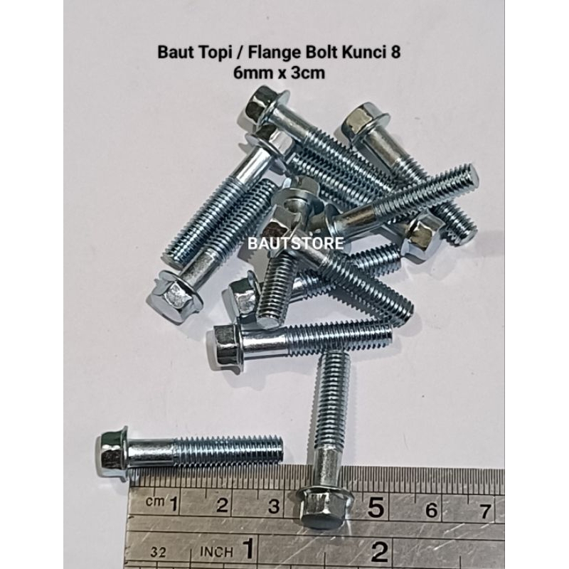 Jual Baut Topi/Baut CVT/Baut Flange Bolt 10/M6 x 3cm Kunci 8 (Paket 5pcs | Shopee Indonesia