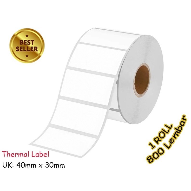 Jual LABEL THERMAL 40 X 30 KERTAS STICKER BARCODE 40x30 mm Isi 800 Pcs ...