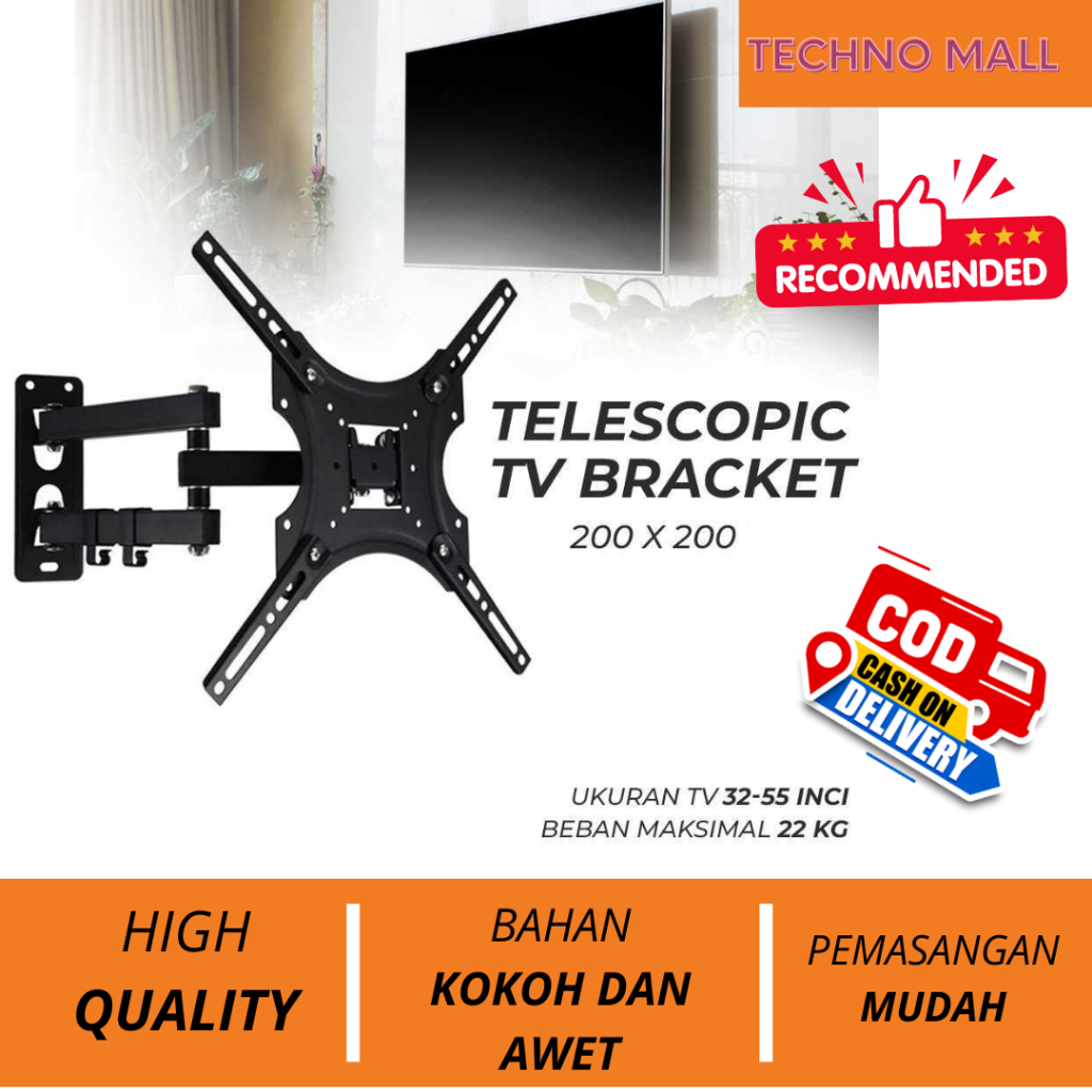 Jual Taffware Telescopic TV Bracket Tilt Mount 400 x 400 Pitch 32-55 ...