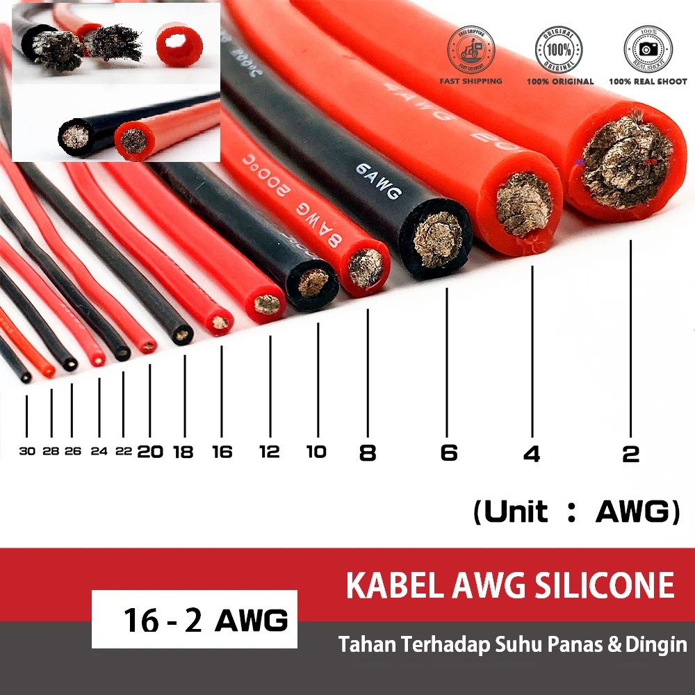 Jual Kabel AWG Silikon Super Soft Tahan Panas 200 °C Fleksibel Cocok untuk Kabel Audio Listrik ...