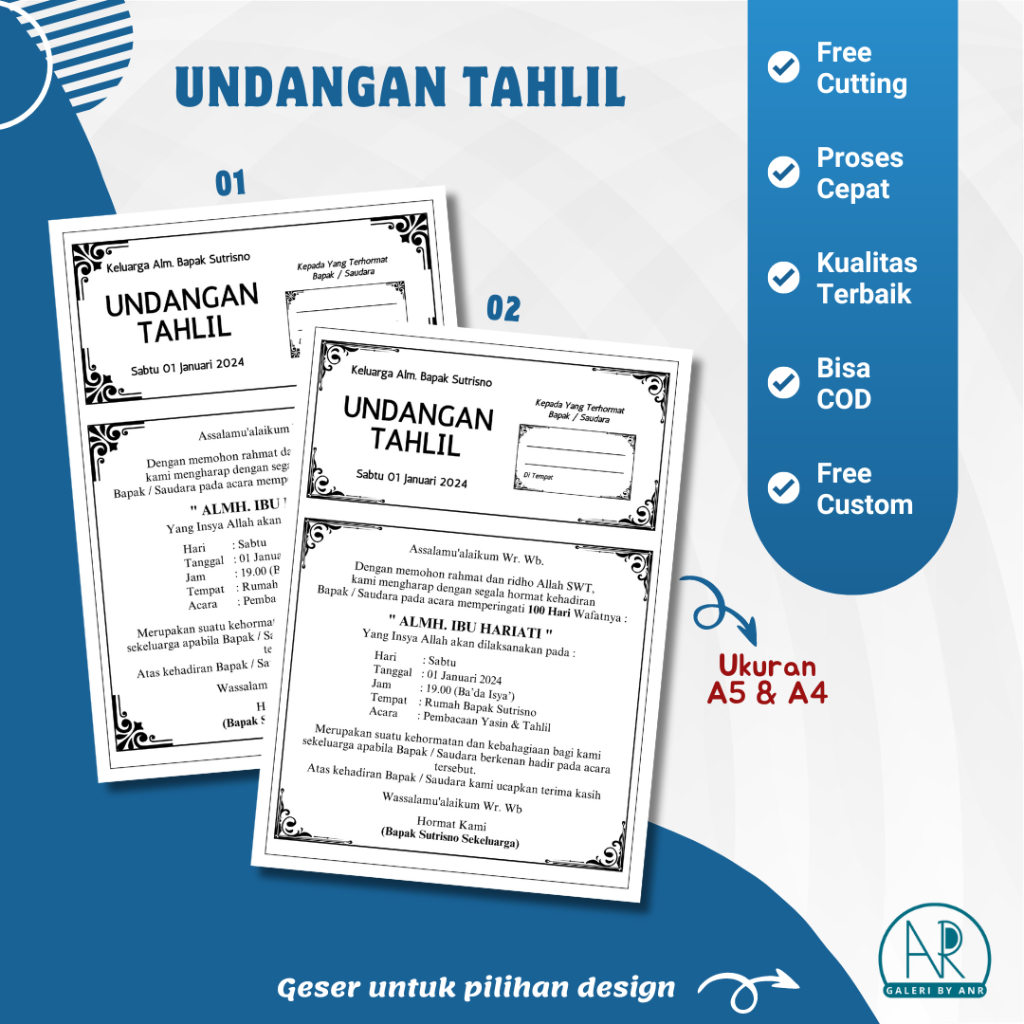 Jual Cetak Undangan Tahlil Custom | Undangan Tahlilan, Undangan Kenduri ...