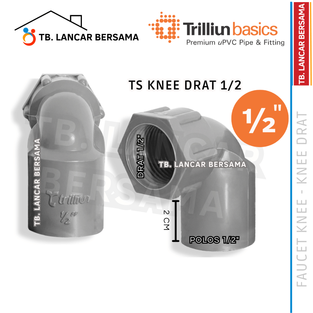 Jual KNEE DRAT 1/2 INCHI TRILLIUN TS - FAUCET KNEE FITTING PVC / L DRAT ...