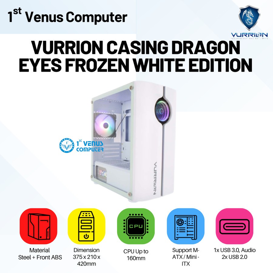 Jual CASING PC GAMING VURRION DRAGON EYES FROZEN WHITE EDITION M-ATX ...