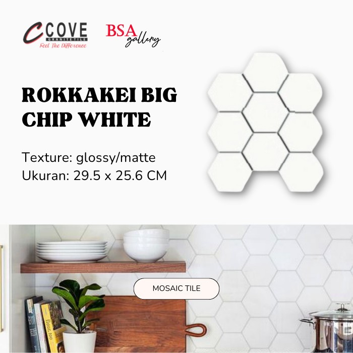 Jual MOSAIC TILE COVE BIG HEXAGON WHITE / MOSAIK PUTIH POLOS DINDING ...