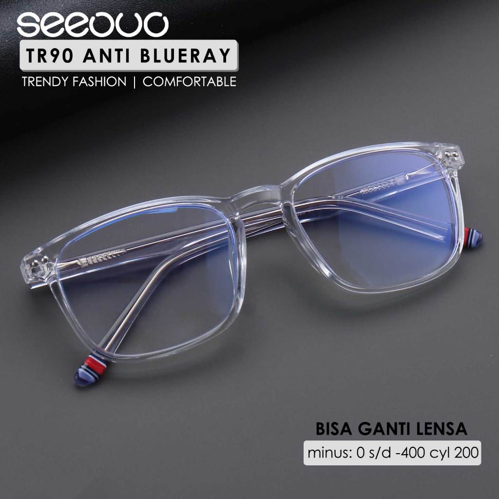 Jual Seeouo Kacamata Antiradiasi Blueray Frame Transparant Style Kotak Simple Bahan TR90 Ringan ...