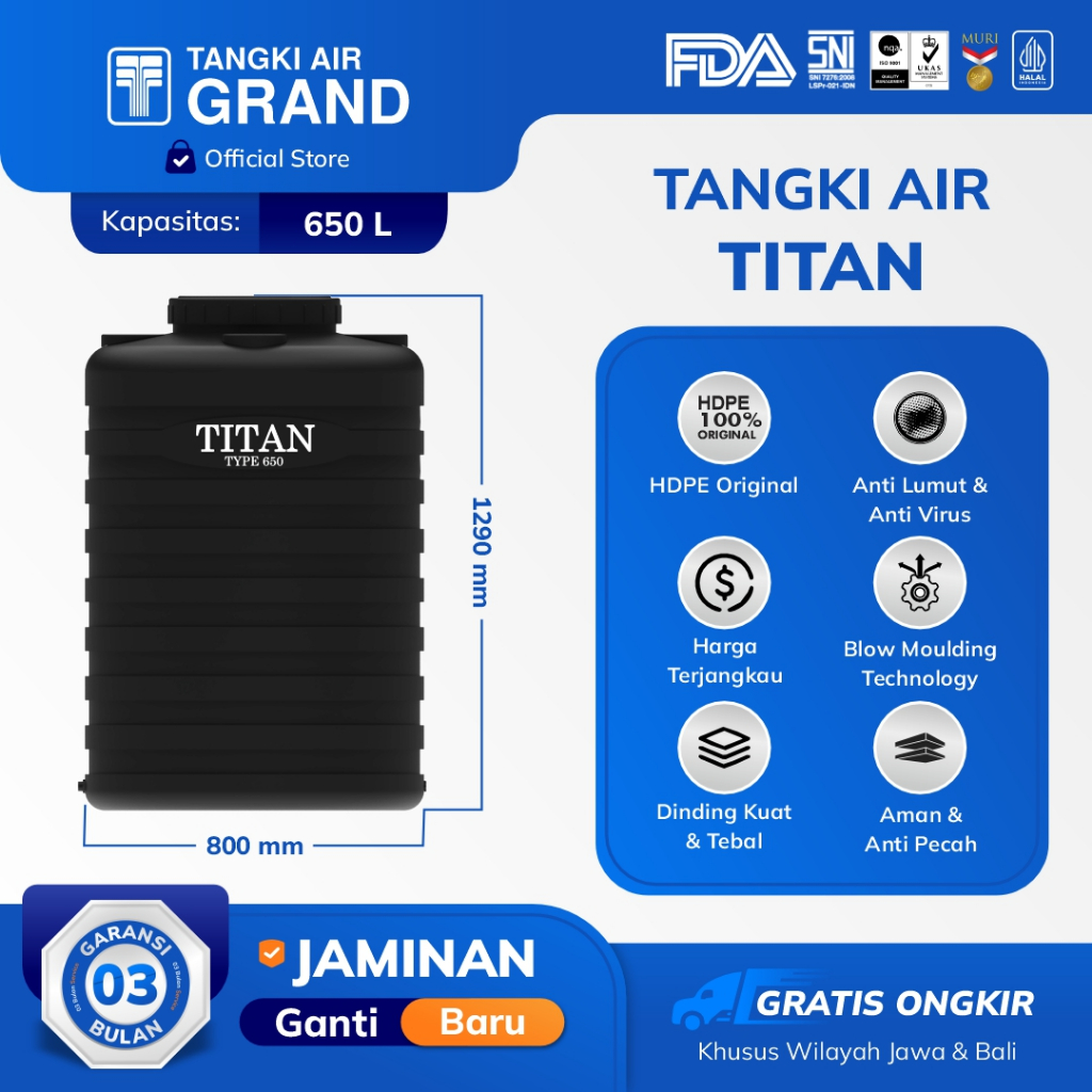 Jual Titan Blow Tangki Toren Tandon air Slim 650 L Tidak Berbau ...