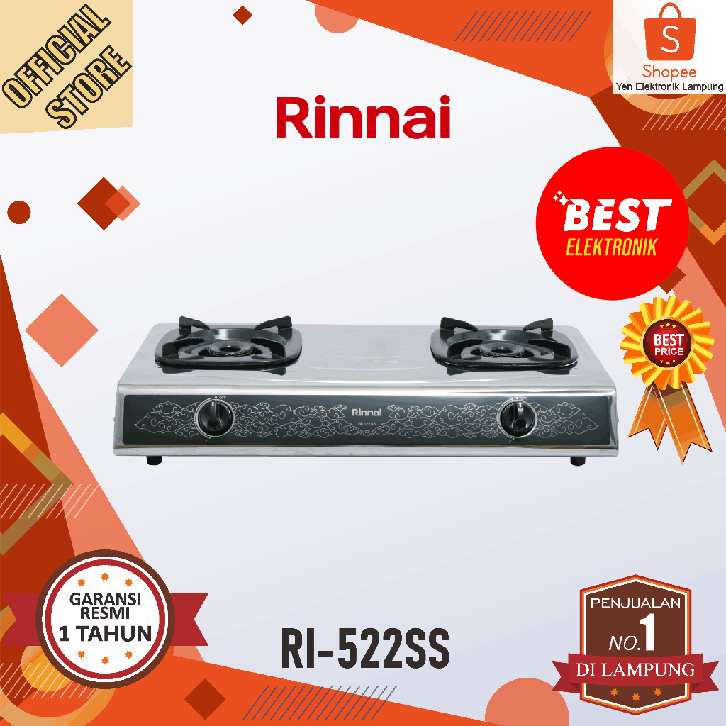 Jual Kompor RINNAI RI 522 SS Stainless Steel 2 Tungku Sun Burner ...