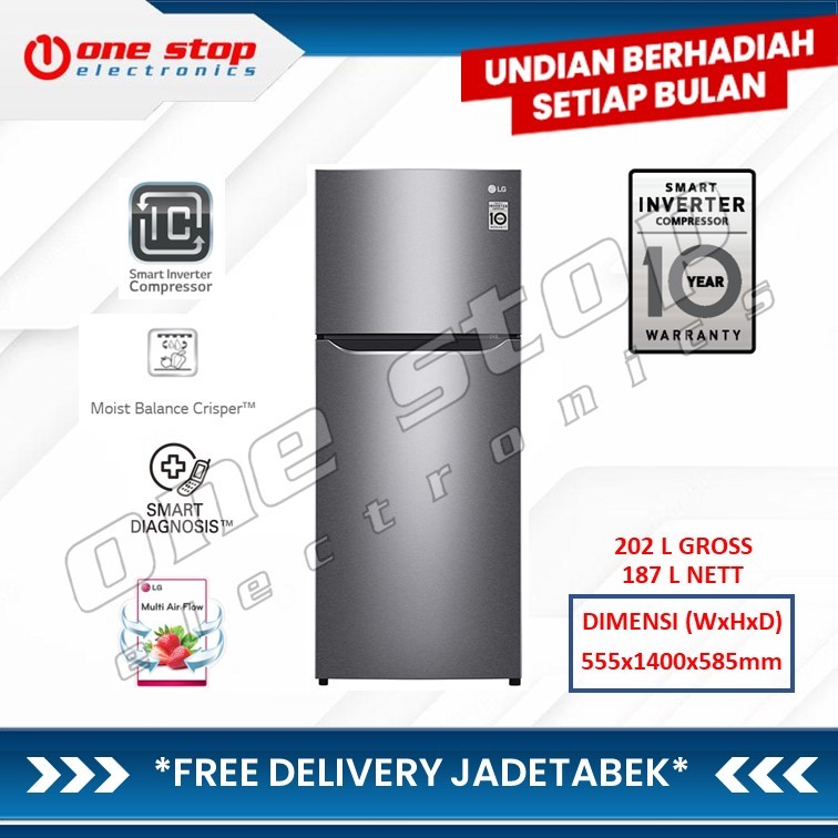 Jual LG GN-B202SQIB Kulkas 2 Pintu Smart Inverter Compressor 202L ...