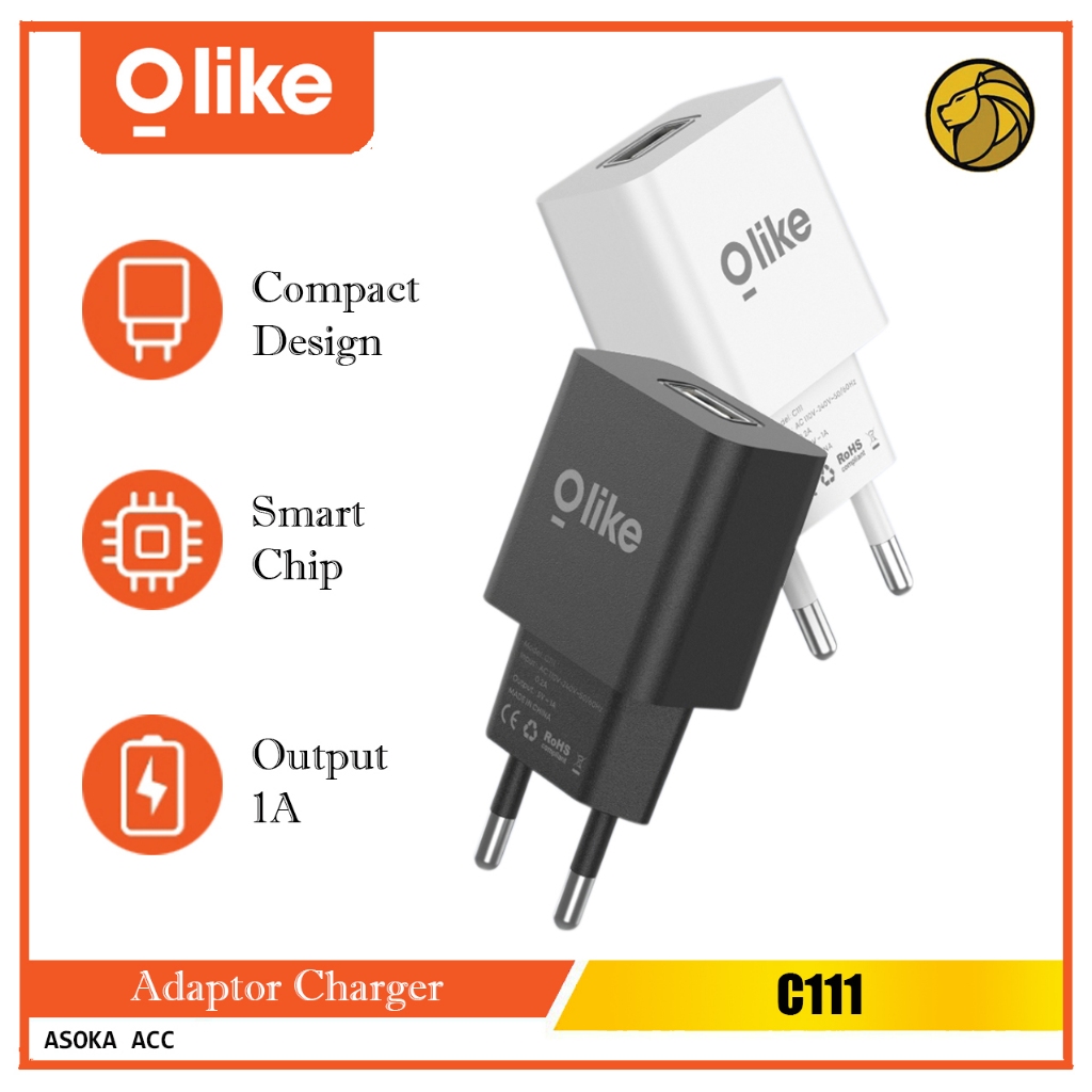 Jual Olike Power Adapter Charger 5V 1A Smart Chip C111 Black White ...