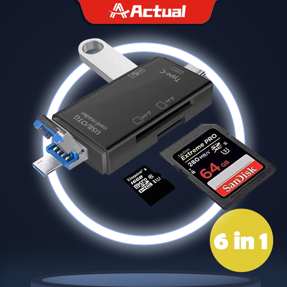 Jual Actual【COD】6 in 1 Card Reader OTG SD TF Reading Card High Speed ...