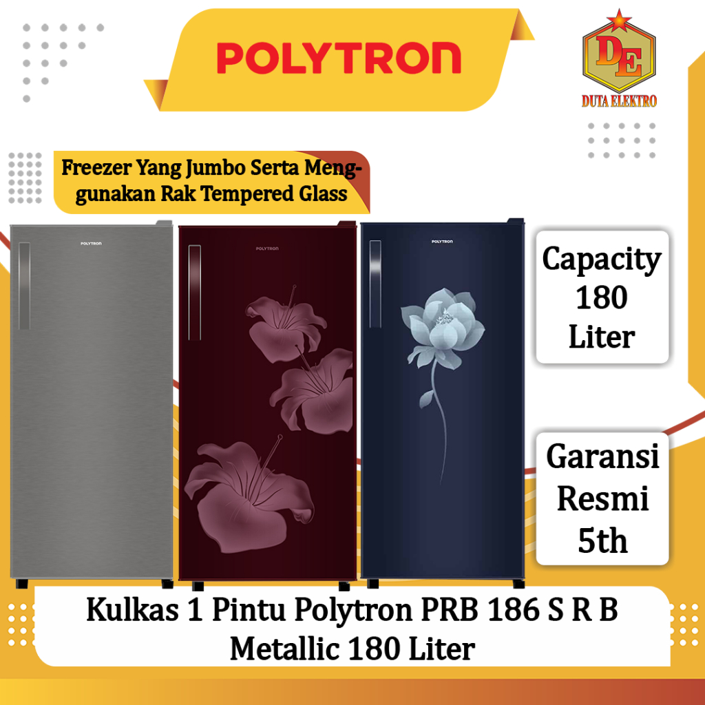 Jual Kulkas 1 Pintu Polytron PRB 186 S R B Metallic 180 Liter | Shopee ...