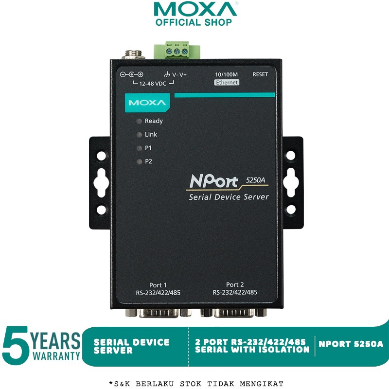 Jual MOXA NPort 5250A Series 2-port RS-232/422/485 serial device servers with serial surge ...