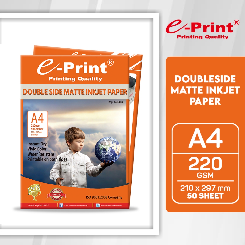 Jual ePrint Double Side Matte Inkjet Paper A4 220gsm isi 50 lembar ...