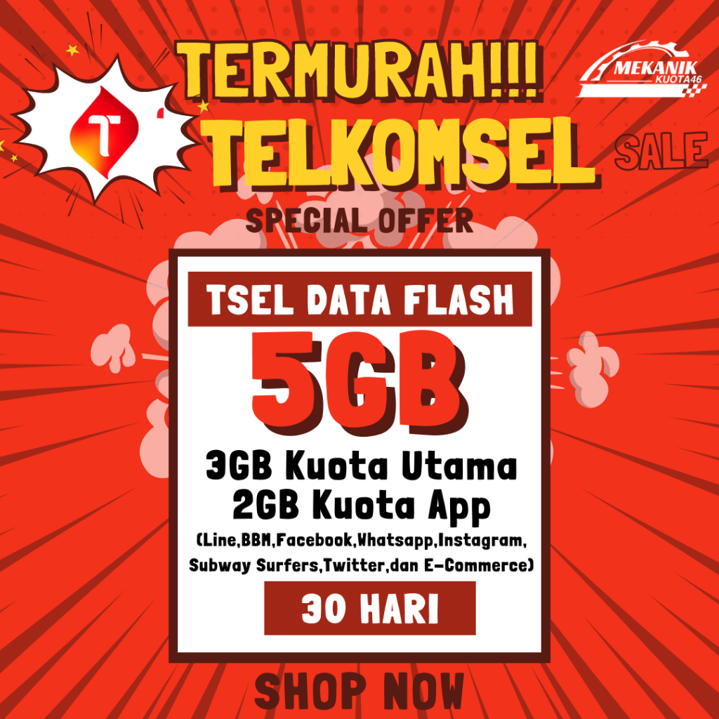 Jual TERMURAH KUOTA ISI ULANG DATA BULANAN TELKOMSEL 1GB HINGGA 9GB +BONUS 30 HARI | Shopee ...