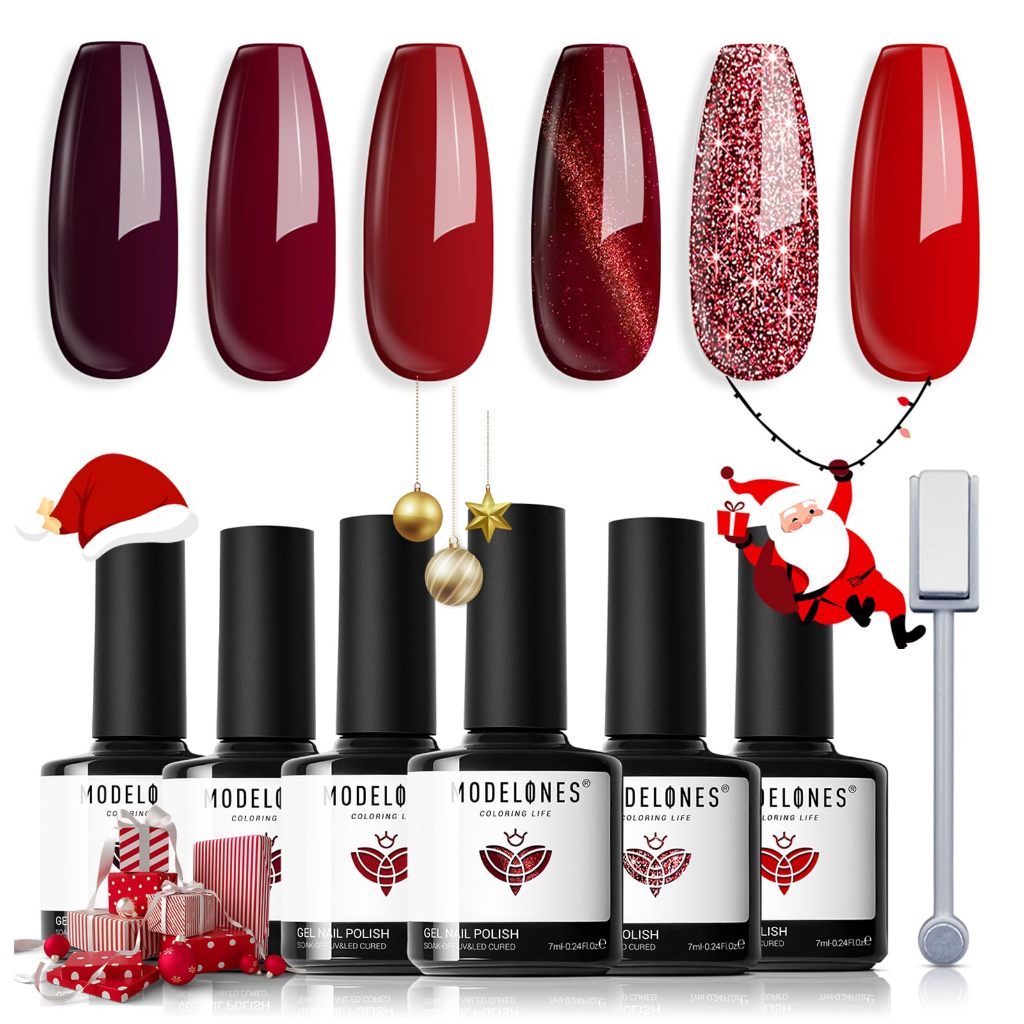 Jual MODELONES Red Gel Nail Set Polish 6 Warna Ruby Sparks Collection ...