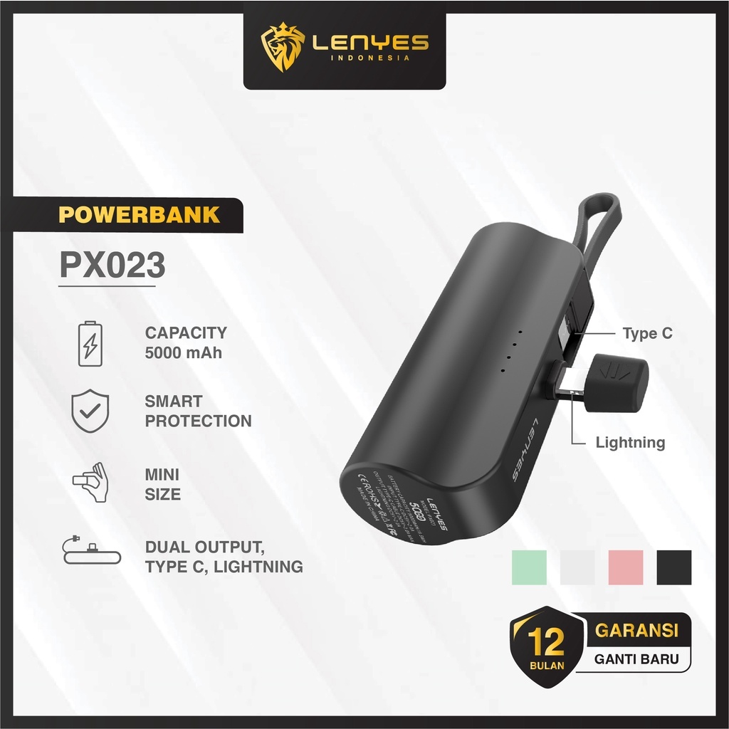 Jual Powerbank LENYES PX023 PX024 5000mah lightning plug with type c cable portable gaming ...