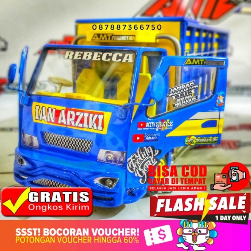 Jual Miniatur truk oleng canter fariasi lampu leed bisa belok oleng ...