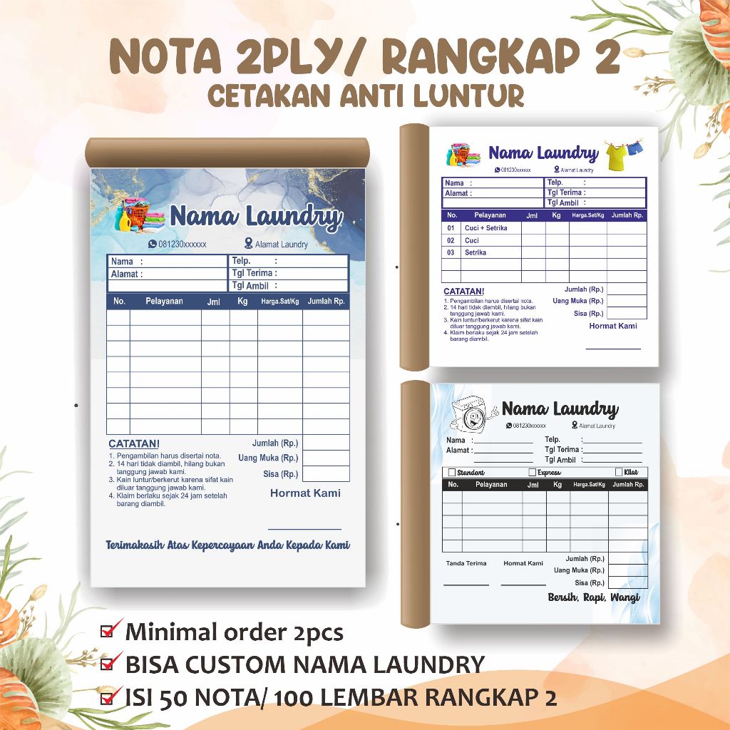 Jual BISA CUSTOM NAMA LAUNDRY Nota 2Ply Nota Rangkap 2 Satuan Custom ...