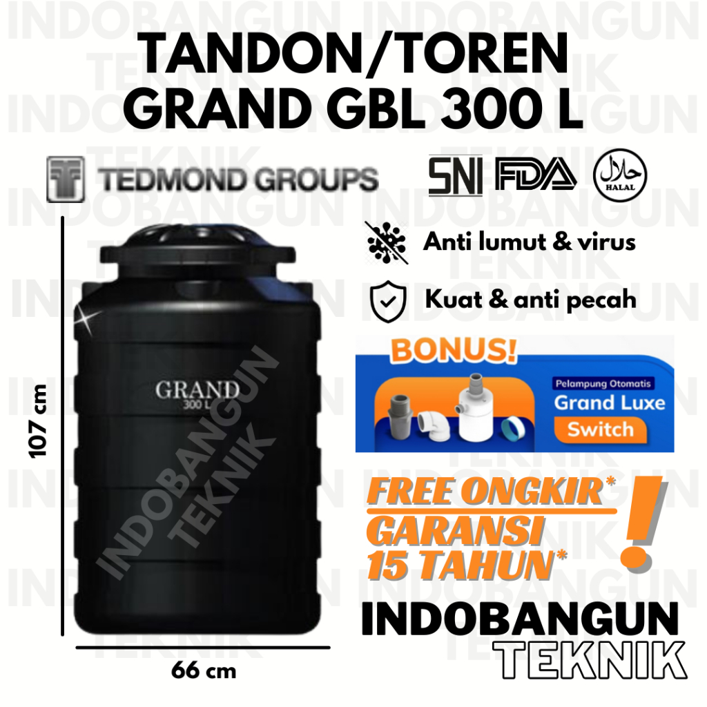 Jual Tandon Toren Tangki Air Tedmond Grand 300 Liter Harga Murah Anti ...