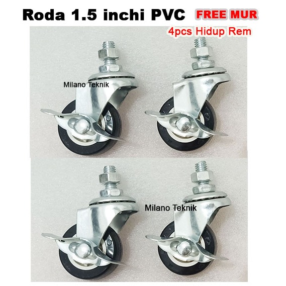 Jual Roda 1.5 inch PVC (4pcs )Screw Hidup /Rem +Mur CASTER Taiwan Troli ...