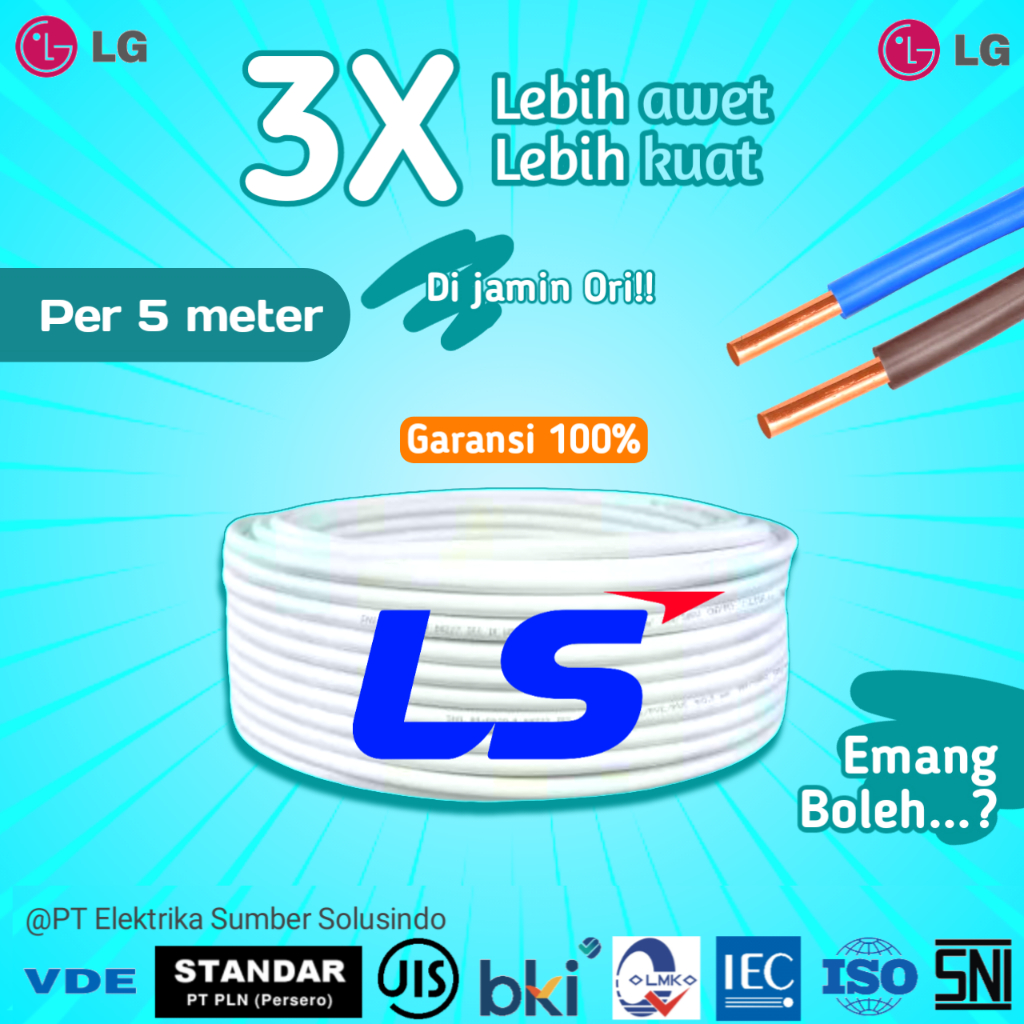 Jual Kabel Putih NYM 3x4 mm2 - Per 5 meter Tembaga Asli LS AG | Shopee ...