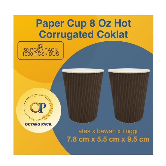 Jual Paper Cup Wall Barrier 8 Oz Hot Coklat / Paper Cup Corrugated 8 Oz Brown / Gelas Kertas ...