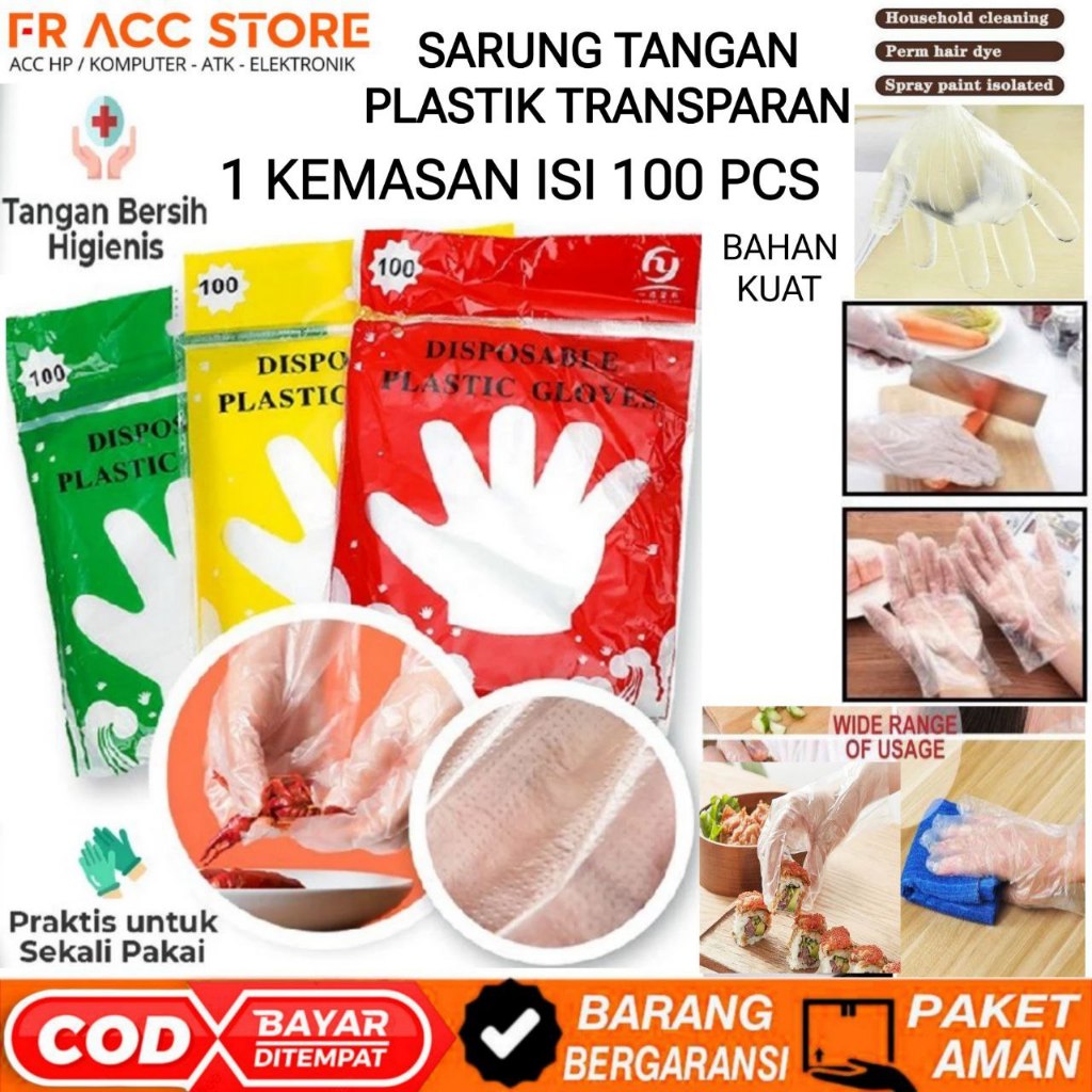 Jual Sarung Tangan Plastik isi 100 pcs 1 Pack Bahan Kuat Disposable Gloves | Shopee Indonesia