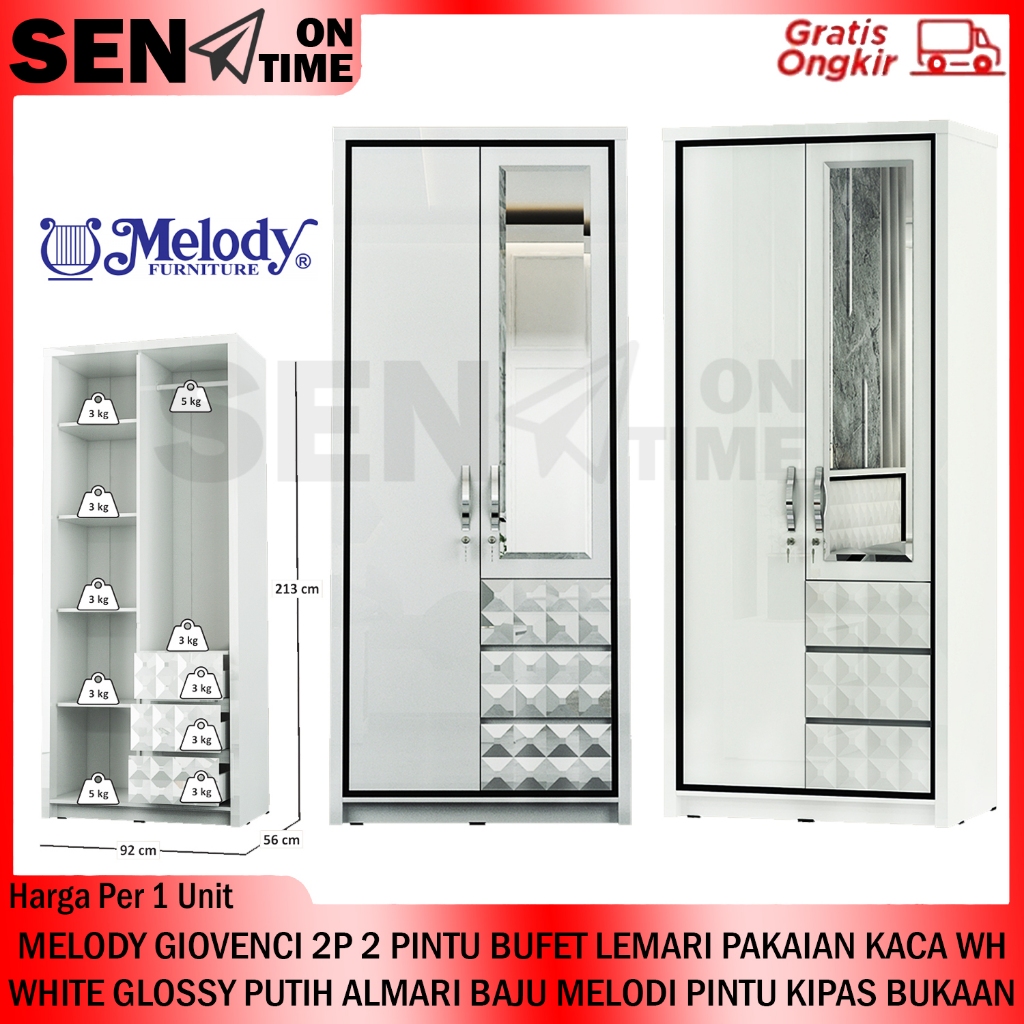 Jual [Kargo] MELODY GIOVENCI 2P 2 PINTU BUFET LEMARI PAKAIAN KACA WHITE ...