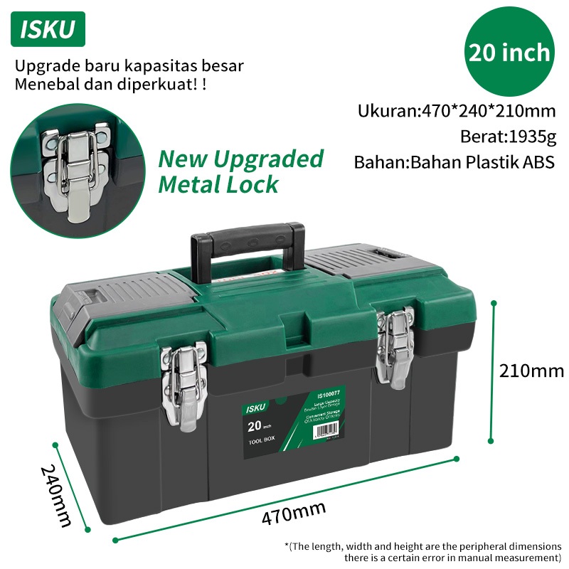 Jual ISKU New plastik Toolbox Besar 20 Inch Tool Box Kotak Perkakas Tool Kit Upgraded Metal Lock ...