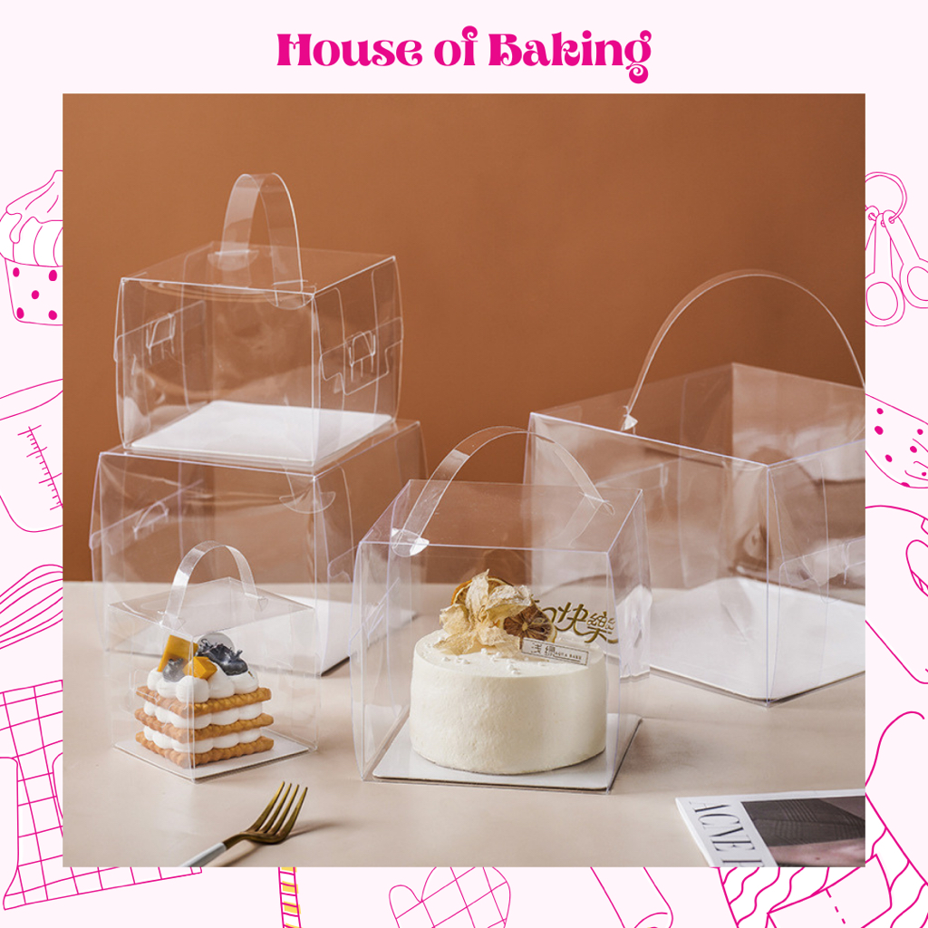 Jual HOB_ Box Mika Transparan dengan Pegangan / Box Kue 12x8x10 8.5x8.5 ...