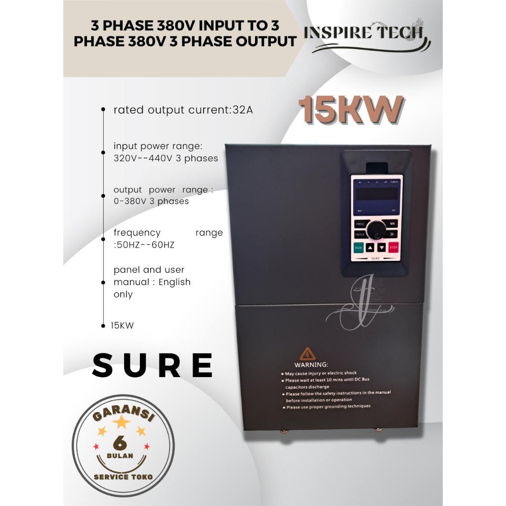 Jual Inverter Frekuensi SURE Drive Konverter 15KW 20HP Input 3phase 380V to 380V 3phase Output ...