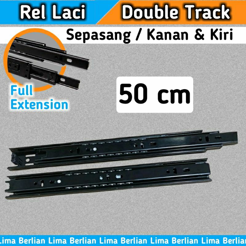 Jual Rel Laci Double Track 50 cm Sepasang Kanan Kiri Full Extension Dua ...
