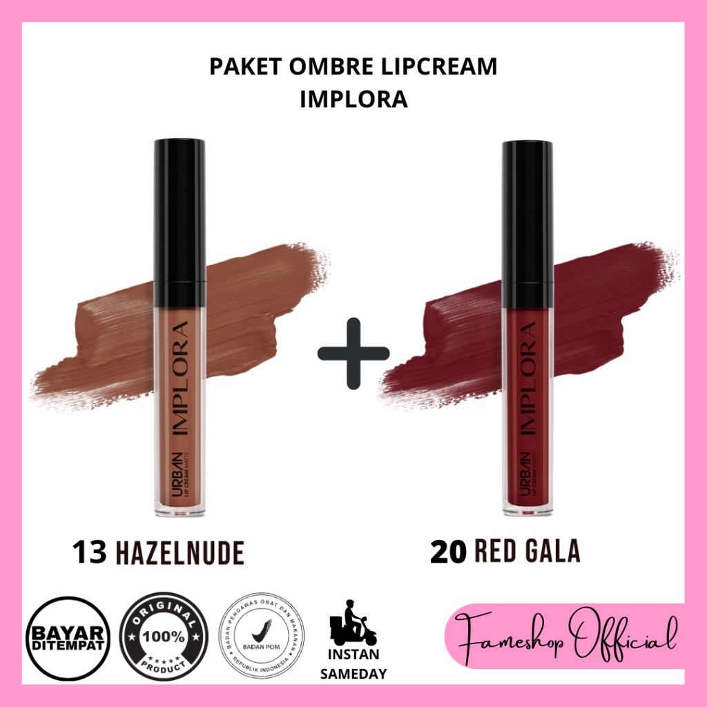 Jual 1 SET OMBRE IMPLORA URBAN LIP CREAM 13 HAZELNUDE + 20 RED GALA ...