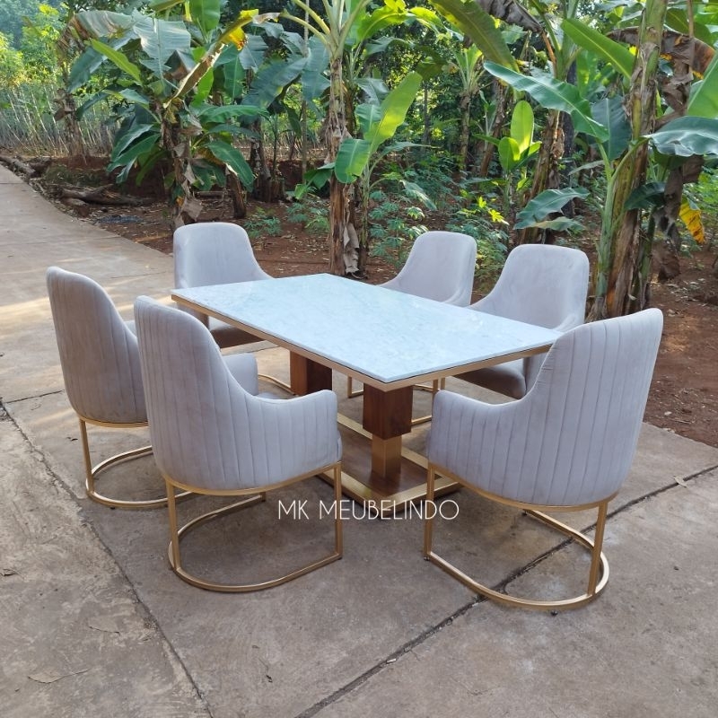 Jual modern dining tabel/meja makan marmer/kursi makan kaki besi 6 ...
