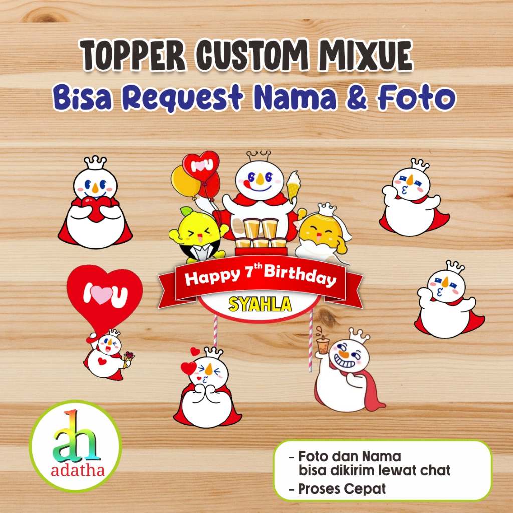 Jual Topper Cake/Cupcake Tambah Nama, Hiasan Kue Ulang Tahun Mixue ...